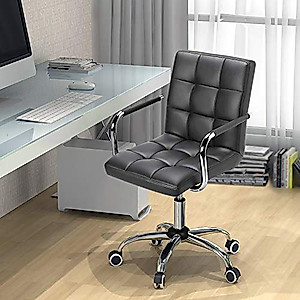 Yaheetech Mid Back Desk Chair, PU Leather Office Task Chair with Armrests/Large Seat, Adjustable Chair with Wheels, Grey