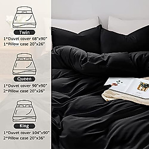 mafudoxi Duvet Cover Queen, 3 Piece Queen Size Duvet Cover, Soft and Breathable Queen Duvet Cover with Zipper Closure & Corner Ties,1 Duvet Cover 90"x90" & 2 Pillow Cases, Black