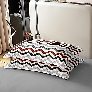 Geometric 100% Natural Cotton Duvet Cover,Zig Zag Lines Bedding Set for Kids Boys Girls,Black Red Grey Geometry Stripes Comforter Cover,Abstract Lines Modern Art Duvet Insert with 1 Pillowcase,Twin