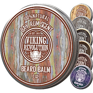 Viking Revolution Bay Rum Beard Balm - Beard Butter with Argan Oil, Beard Softener for Men with Jojoba Oil - Beard Moisturizer for Men with Beeswax - Beard Wax for Men (2oz, 1 Pack)