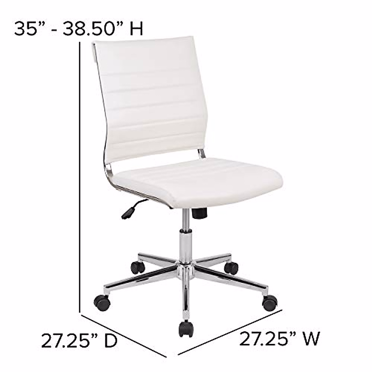 Merrick Lane Corrina White Ergonomic Swivel Office Chair Ribbed Faux Leather Back and Seat Mid-Back Armless Computer Desk Chair with Chrome Base