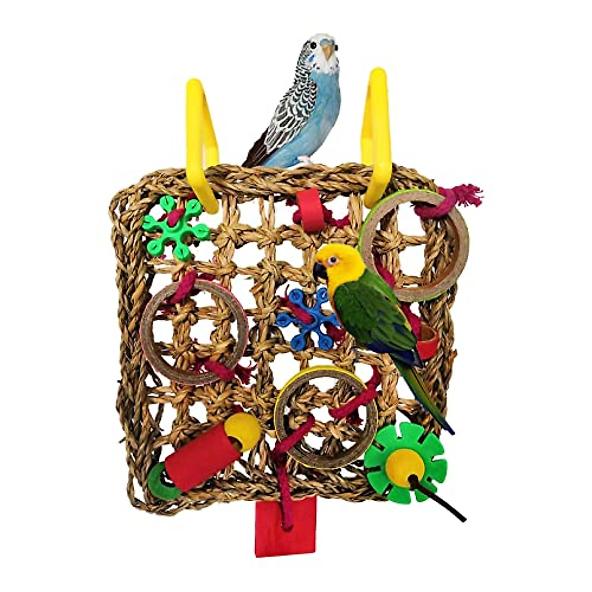 Acsist Bird Toys Parrot Toys Birds Foraging Toys Edible Seagrass Woven Climbing Hammock Mat with Colorful Bird Chew Toys for Lovebirds Finch Small Medium Parakeets