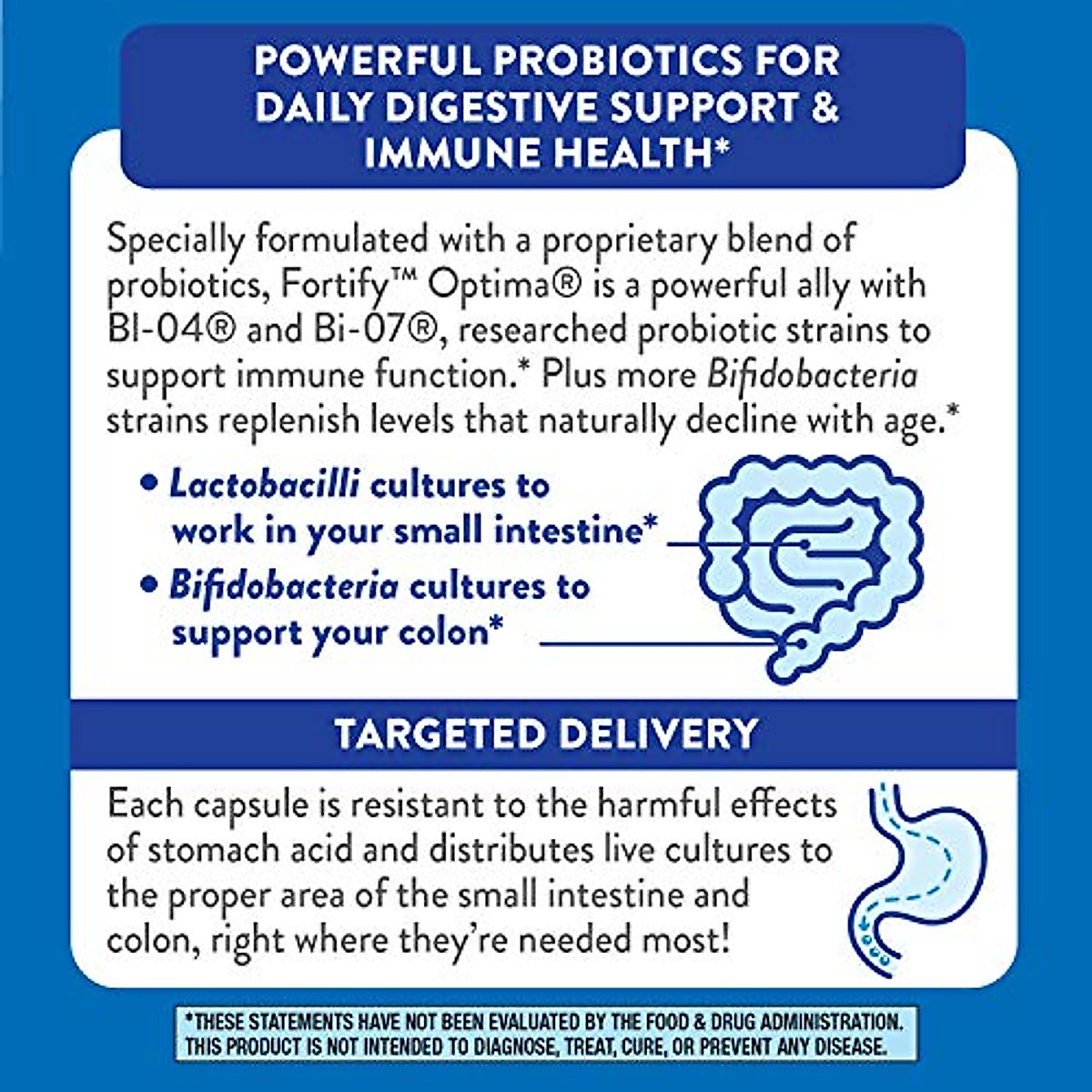 Nature's Way Fortify Optima Daily Probiotic for Men and Women 50+, 50 Billion Live Cultures per serving, Supports Digestive, Immune, and Colon Health*, 30 Vegan Capsules