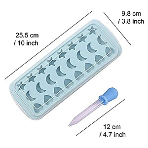 chaojia Chaojia Ice Cube Tray with Lid Stars Moons Love Hearts Shape 24 Cavity Silicone Safe Durable Whiskey Ice Ball Maker Kitchen Tools-Sky Blue, 10.04x3.86x0.9 in