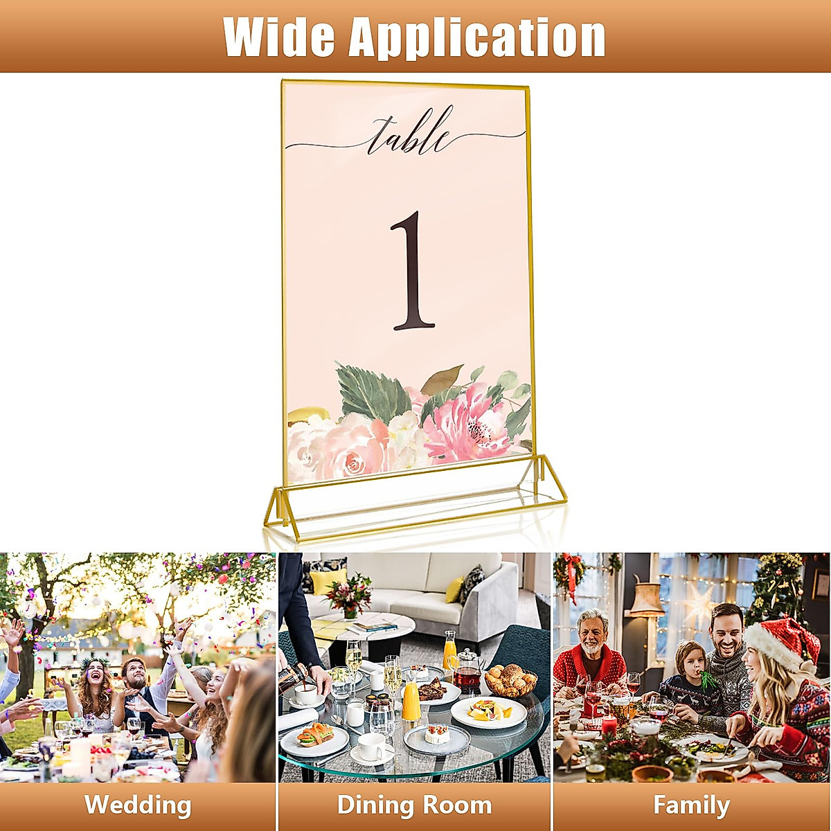 Oungy 6 PCS Acrylic Sign Holder 8.5x11 Gold Picture Frame Double Sided Flyer Holder Table Menu Holder Display Stand for Wedding Table Number Menu Holder