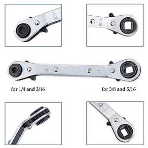 gohantee Refrigeration Ratchet Wrench 4 Different Sizes - 1/4 x 3/16 Square x 3/8 x 5/16 Square Air Conditioning Ratcheting Service Wrench
