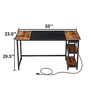 Marvelous World Home Office Desk, 63'' Computer Desk Built in a Power Strip with 4 Outlets and 2 USB, Durable and Stable PC Desk Support UP to 800 LBS