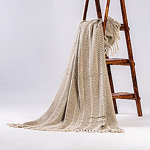 Chardin home Beige Braided Waffle Weave Throw, 50x60 Inch Recycled Cotton- Large, Wearable, Breathable, Skin-Friendly Everyday use Blanket for Couch, Bed, Sofa - Soft Lightweight Picnic Rug