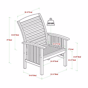 Walker Edison Rendezvous Modern 3 Piece Solid Acacia Wood Slat Back Outdoor Chair and Side Table Set, Set of 3, Dark Brown