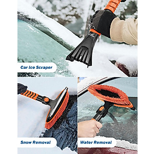 JOYTUTUS 41.5IN Extendable Snow Brush and Ice Scraper, 270°Pivoting Snow Scraper Brush for Car Windshield, Telescoping Ice Scraper, Foam Grip, Heavy Duty Snow Remover for Cars, Trucks, SUV (Orange)