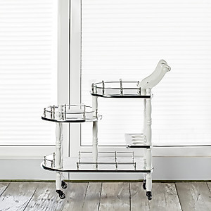 Serving Bar Cart Tea Trolley, 3 Tier Shelves on Rolling Wheels, Mobile Liquor Bar for Wine Beverage Dinner Party, Kitchen Storage Island Coffee Cabinet for Dining Living Room, Wood, Silver White, Gray
