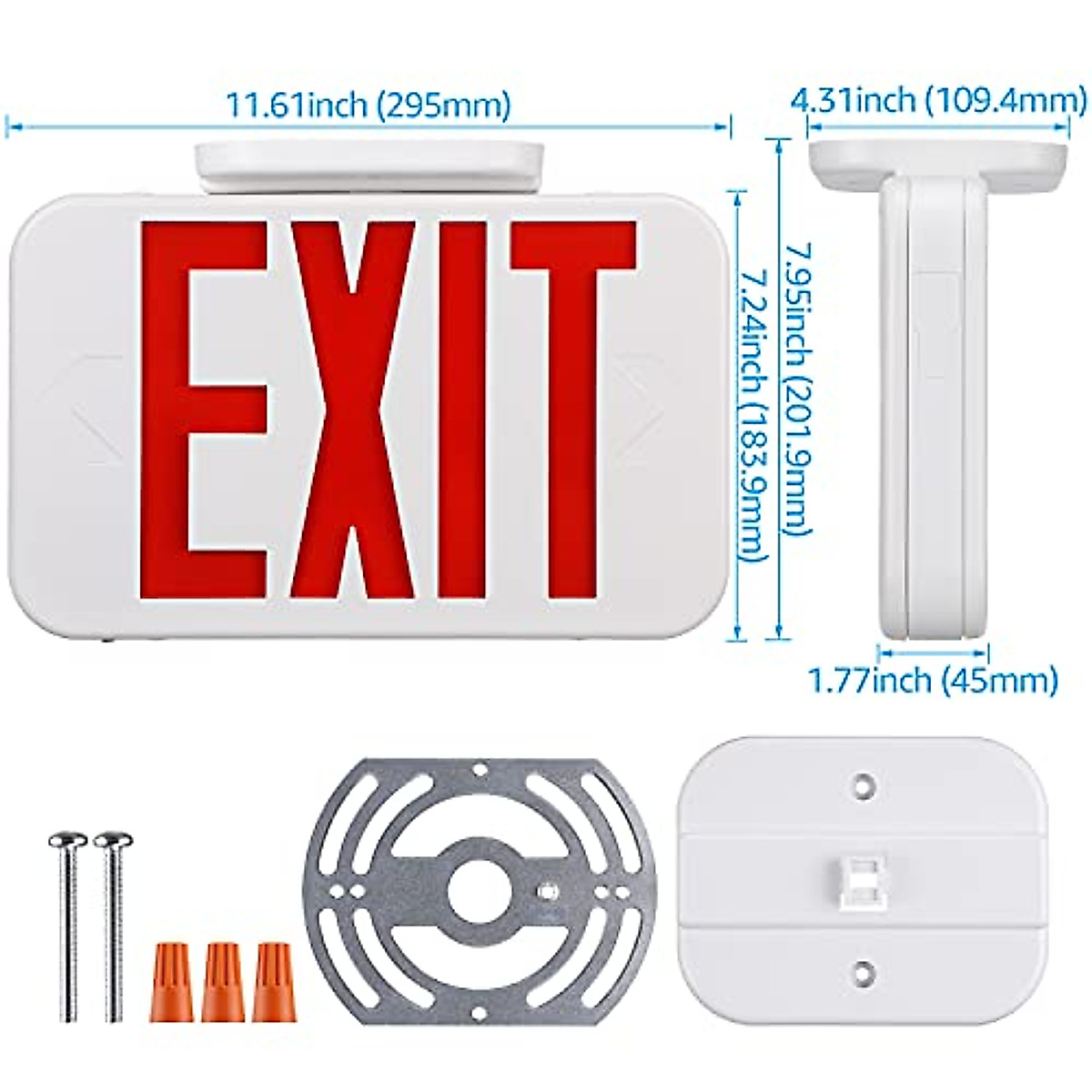 TORCHSTAR LED Exit Sign, Emergency Exit Light with Battery Backup, Double Face, UL 924, AC 120/277V, Damp Location, Hardwired Red Letter Exit Lights for Business, Pack of 2