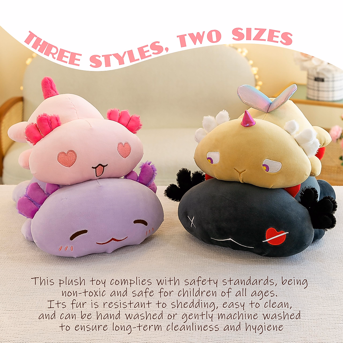 Tiralia Cute Axolotl Plush, Axolotl Stuffed Animals Salamander Plush Pillow Kawaii Soft Plushies Toy Axolotl Doll Gifts for Girls Kids Decor (13in, Black)