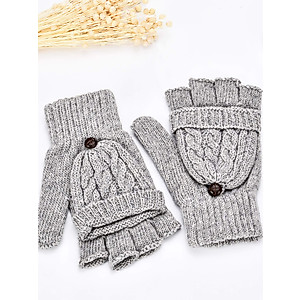 Bememo 2 Pairs Convertible Mittens for Women, Women's Fingerless Gloves with Mitten Cover Winter Knitted Convertible Gloves with Buttoned Thumb Cover