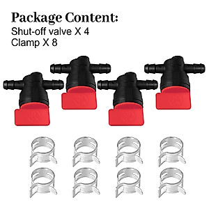 Fuel Shut Off Valve for Mower - 1/4" Fuel Cut Off Valve for Riding Lawn Mower Garden Tractor Pressure Washer Snowblower, in Line Fuel Gas Control Shut Off Valve Switches Tap for Small Engines 4 Packs