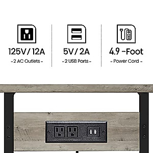 TUTOTAK C Shaped End Table with Charging Station, Tv Tray Table with 2 USB Ports and Outlets, Couch Table, Snack Table, Sofa Side Table for Small Spaces, Living Room, Bedroom TB01BG044