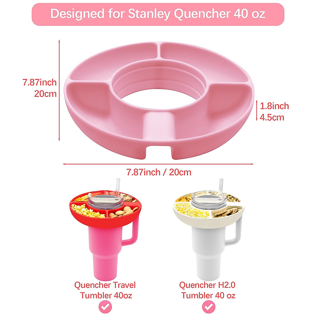 Snack Bowl for Stanley Cup, Silicone Snack Tray Compatible with Stanley Cup Quencher 1.0/2.0 40 oz Tumbler with Handle, Reusable Snack Ring for Home, Snack Container for Stanley Cup Accessories, Pink