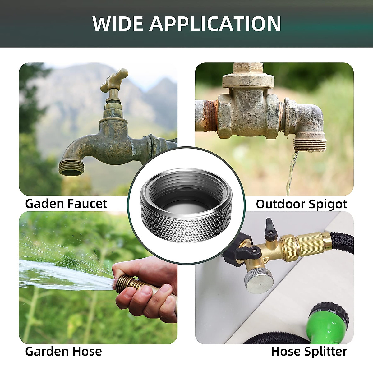 Garden Hose Cap, 3/4" Brass Hose Female End Cap, Outdoor Faucet Cap, Female Hose Fitting Caps, 2 Pack Spigot Cap for Garden Water Faucet, Sprinkler, Pipe Fitting Hose with Extra 4 Washers, Chrome