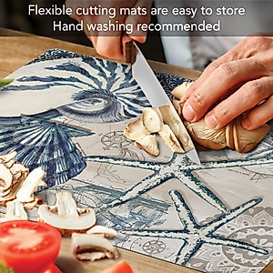 Cut N' Funnel Tide Pool Shells Designer Flexible Plastic Cutting Board Mat, 15" x 11.5", Made in the USA, Decorative, Flexible, Easy to Clean