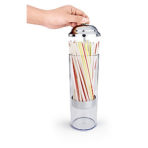 New Star Foodservice 26641 Stainless Steel Straw Dispenser, 3.5-Inch by 10.6-Inch, Clear