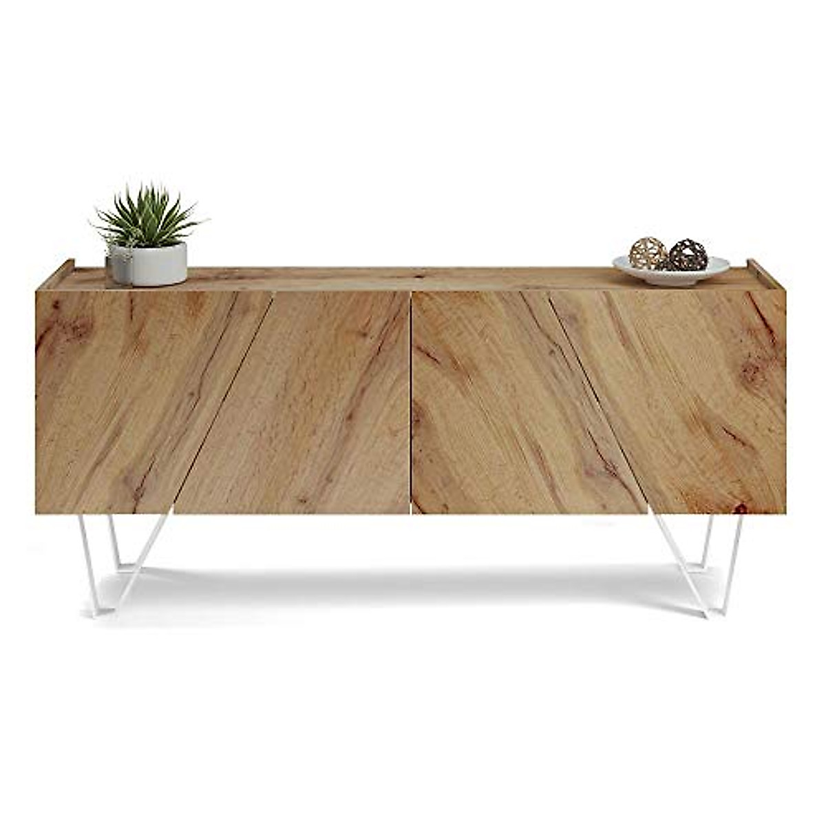 Mobili Fiver, 4-Doors Sideboard, Emma, Rustic Wood, with White Legs, Laminate-Finished/Iron, Made in Italy