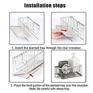 AUTO REVIVO [Upgraded] Sponge Holder for Kitchen Sink, Stainless Steel Sponge Rack with Auto Overflow, Multifunctional Kitchen Sink Caddy Organizer, Soap Dish Dispenser Brush Holder