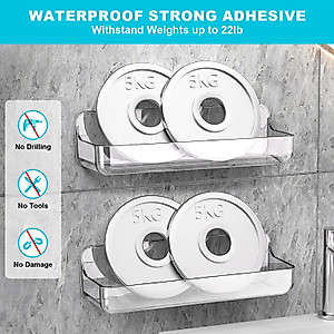 CGBE 2-Pack Acrylic Shower Shelves, Large Capacity Adhesive Shower Shelf, No Drilling Adhesive Bathroom Shelf with Drain Holes,Clear Wall Mount Organizer for Bathroom Storage