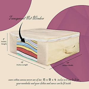 Cotton Canvas Storage Bag - Saree Covers with Zip | Canvas Saree/Garment Storage Bag for Woman Dresses, Sarees, Lehengas, Clothes (CANVAS STORAGE BAG, PACK OF 3 (15x13x9))