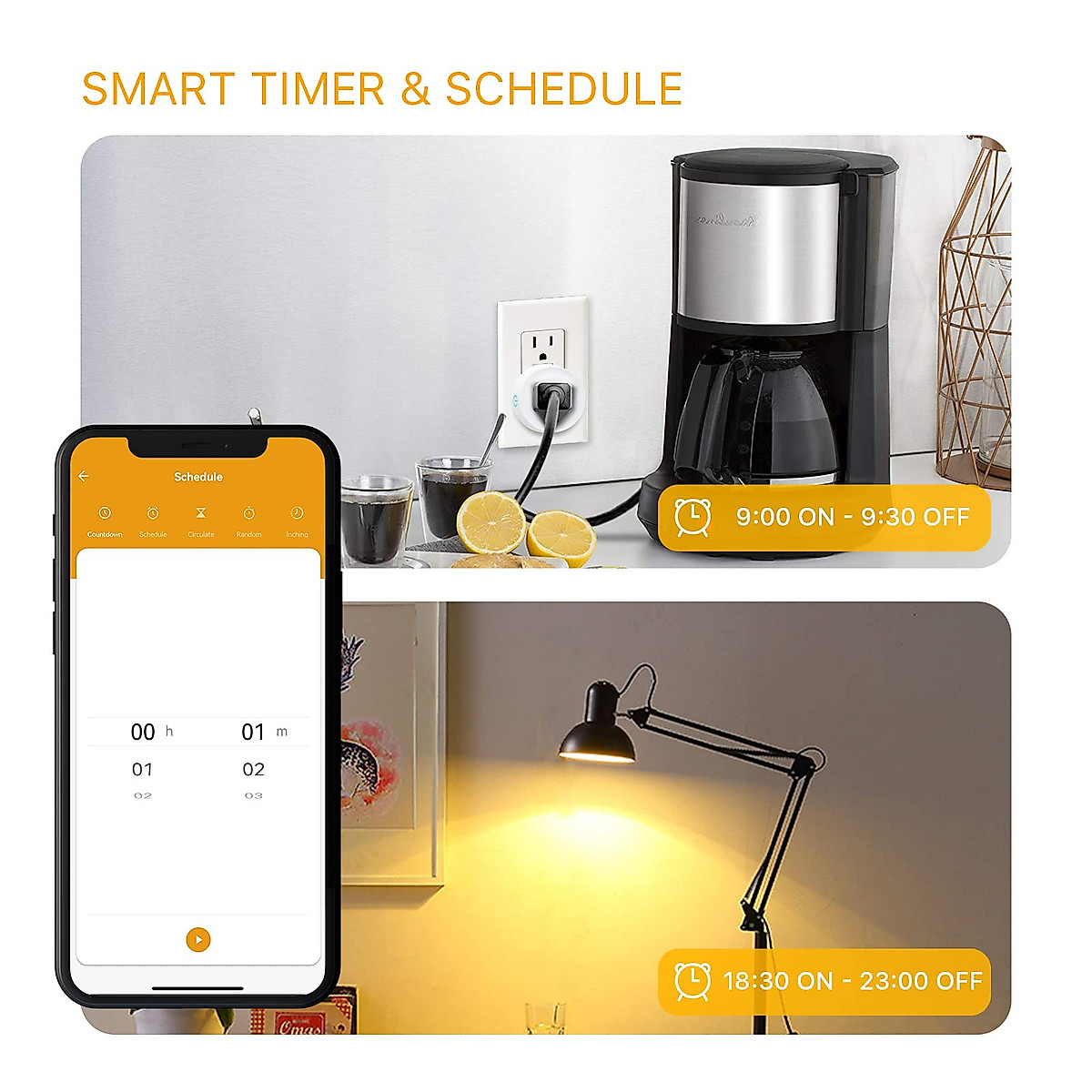 Smart Plug 4 Packs with Energy Monitor 16A - Smart Outlet 2.4Ghz Wi-Fi Plug Compatible with Alexa&Google Home Assistant - Remote Control Plugs with Timer Function, Hands-Free.