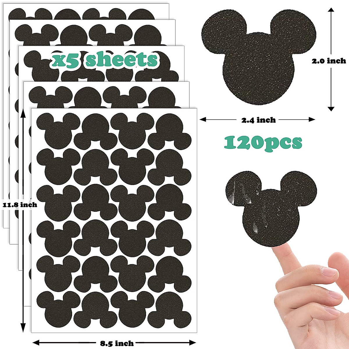 120PCS Black Cartoon Mouse Head Wall Sticker, Cute Animal Wall Decals Removable Mouse Head Wall Sticker for Baby Nursery Kids Room Girls Boys Bedroom