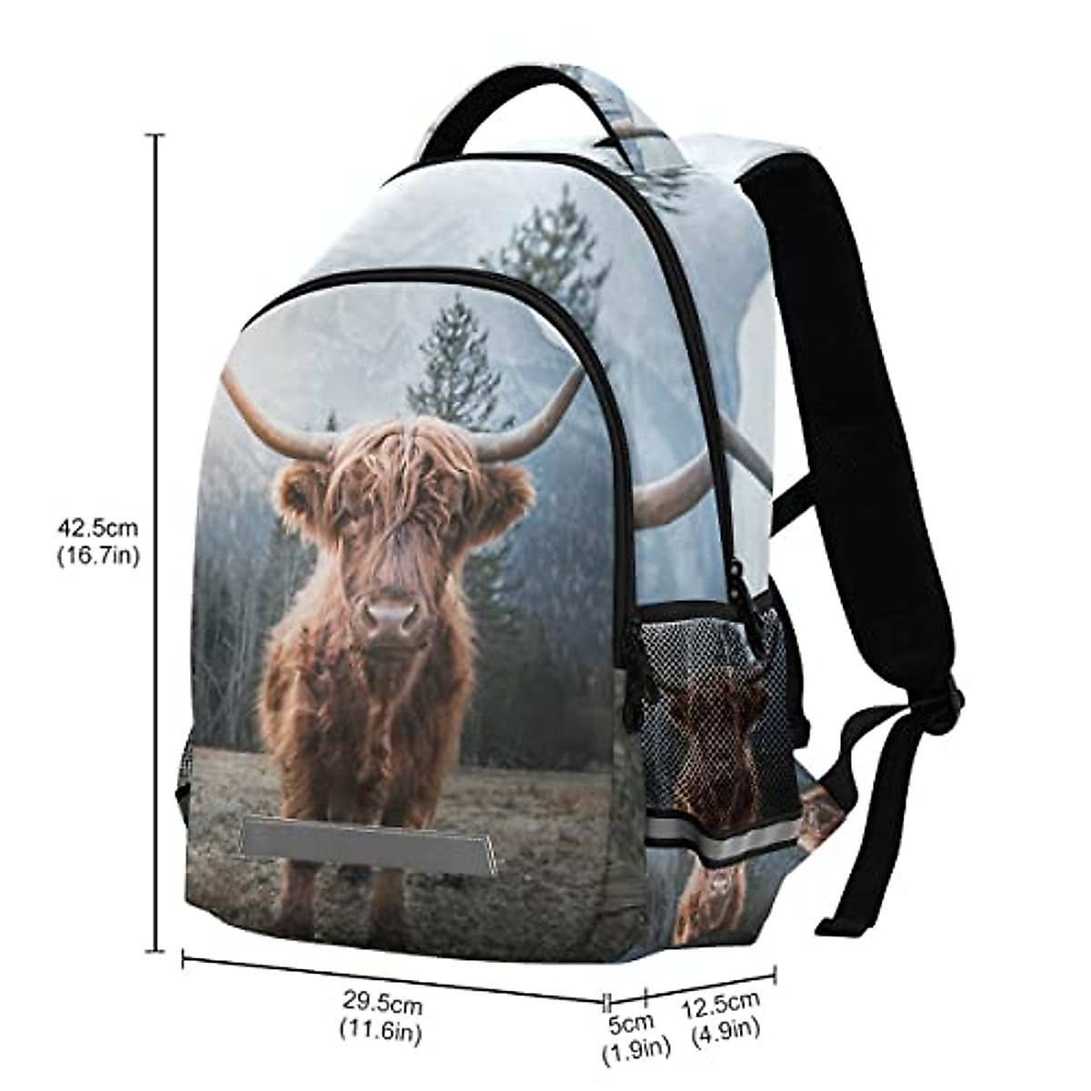 Glaphy Highland Cattle Cow Backpack for Women Men Kids, Laptop Bookbag Lightweight Travel Daypack School Backpacks with Reflective Stripes
