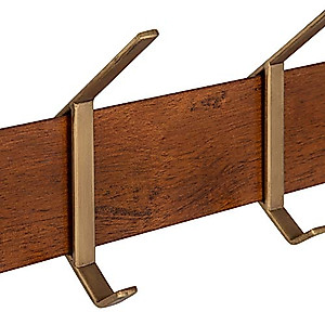 Kate and Laurel Rossmore Modern 5 Hook Shelf, Walnut and Gold, Mid-Century Coat Rack