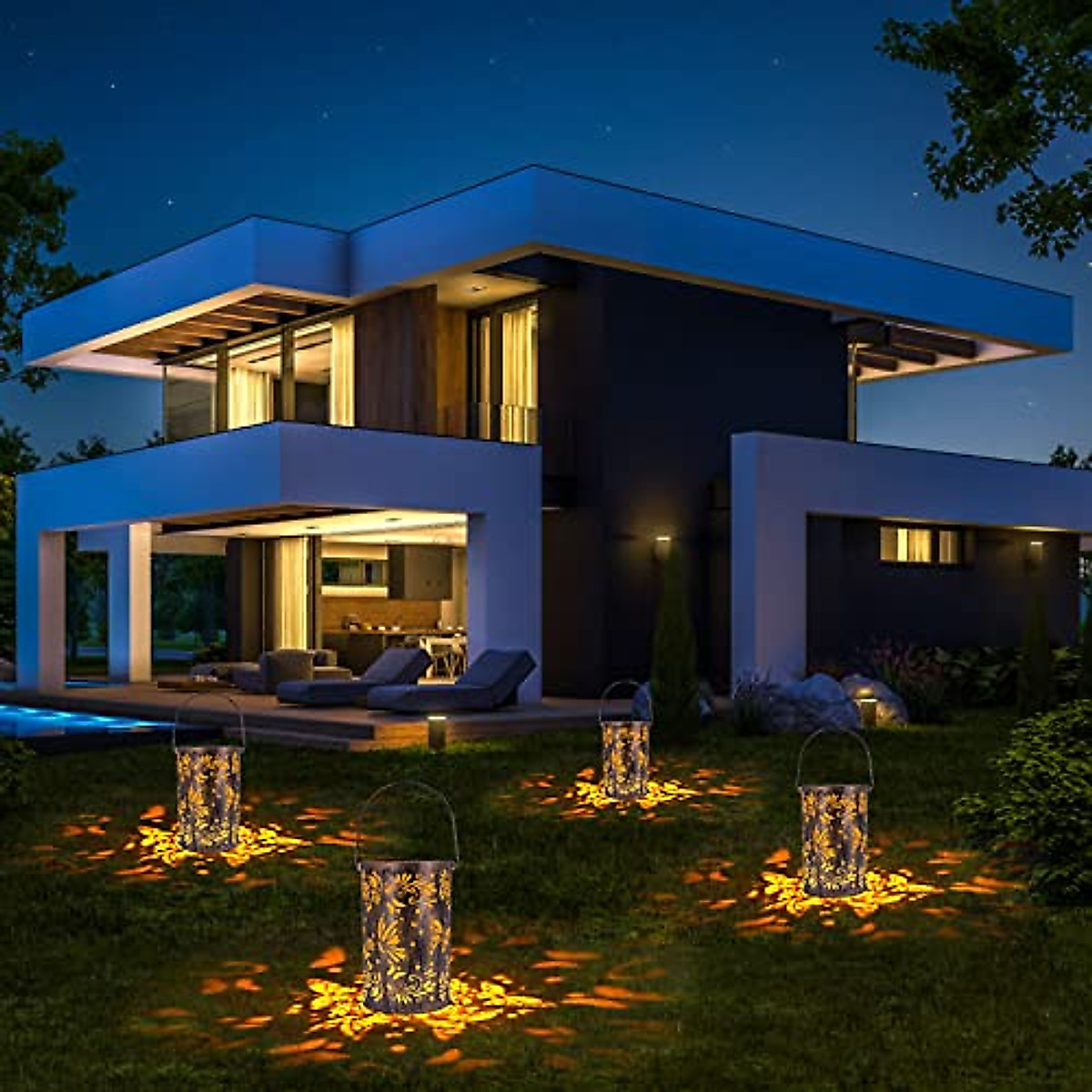 Outdoor Solar Lanterns, 2 Pack Retro Butterfly Hanging Lights Metal Outdoor Lantern Waterproof Decor Garden Lights for Patio, Pathway, Tree, Porch