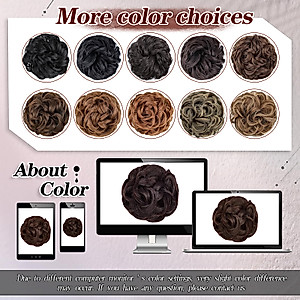 DeeThens Messy Bun Hair Piece Tousled Updo Hairpiece for Women Wavy Curly Scrunchies Clip in Claw Hair Bun Synthetic Chignon Claw Clip With Hair Attached (Darkest Brown)