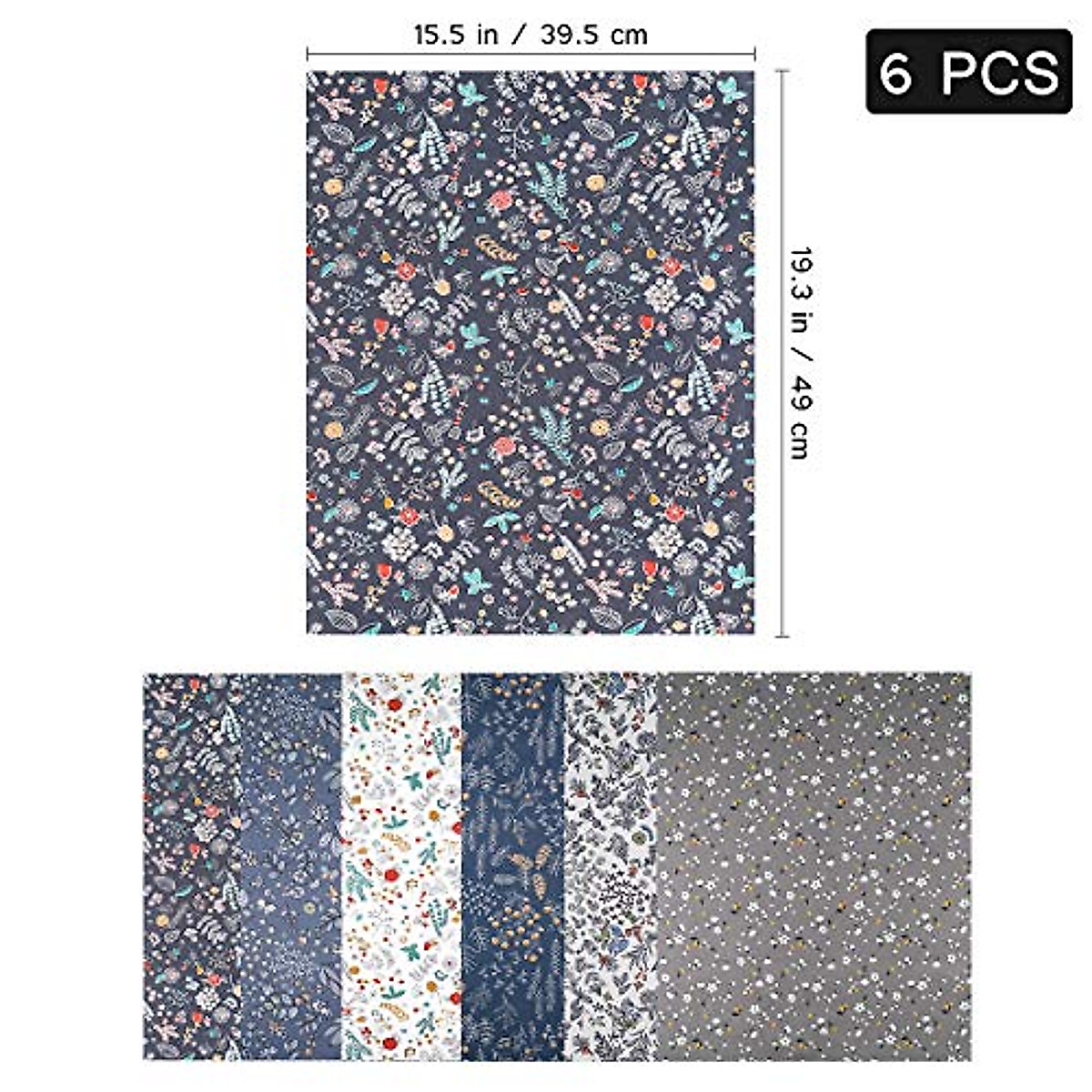 SUPVOX 6pcs Floral Cotton Quilting Fabric Patchwork DIY Flower Pattern Fabric Quilt Squares for DIY Craft Sewing Quilting Scrapbooking