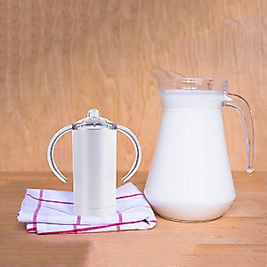 OKBA 6 Pack 12 OZ Sublimation White Blank Straight Sippy Cup，Toddler Insulated Stainless Steel Travel Mug Water Bottle with Handles for Kids and Children with Screw-ON LIDS