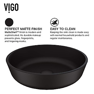 VIGO Modus 16.5 inch Diameter Over the Counter Freestanding MatteShellTM Round Vessel Bathroom Sink in Black - Sink for Bathroom VG07113