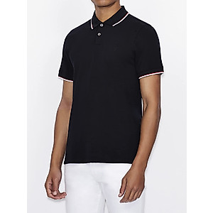 A|X ARMANI EXCHANGE mens Short Sleeve Jersey Knit Polo Shirt, Navy Blue, Medium US