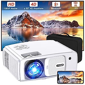 Projector Native 1080P WiFi Bluetooth Projector, 300" Portable Video Projector with Screen and Tripod, Support 4P/4D Keystone Correction, Movie Projector Compatible with TV Stick, PS5, Smartphone