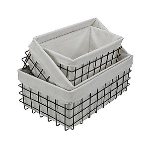 Cheung's 16S002-3 Set of 3 Lined Metal Wire Rectangular Storage, Black