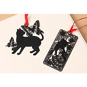 yueton Pack of 9 Creative Black Cat Metal Bookmark with Red Strap