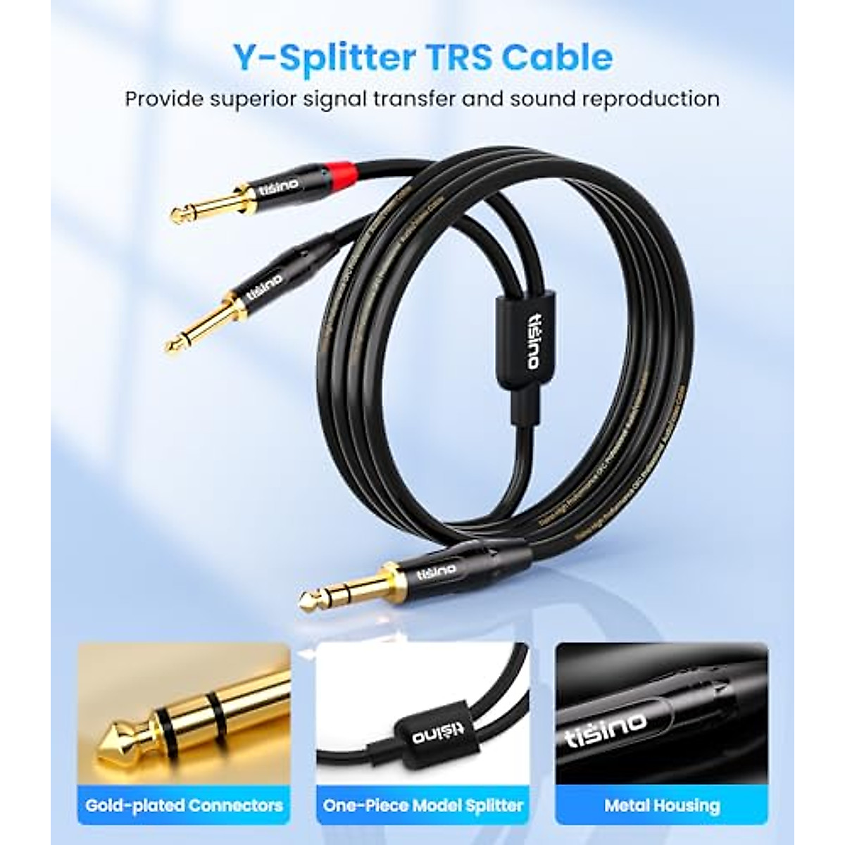 tisino 1/4 inch TRS Stereo to Dual 1/4 inch TS Mono Insert Cable Y-Splitter Stereo Breakout Cable Patch Cord - 3.3 feet