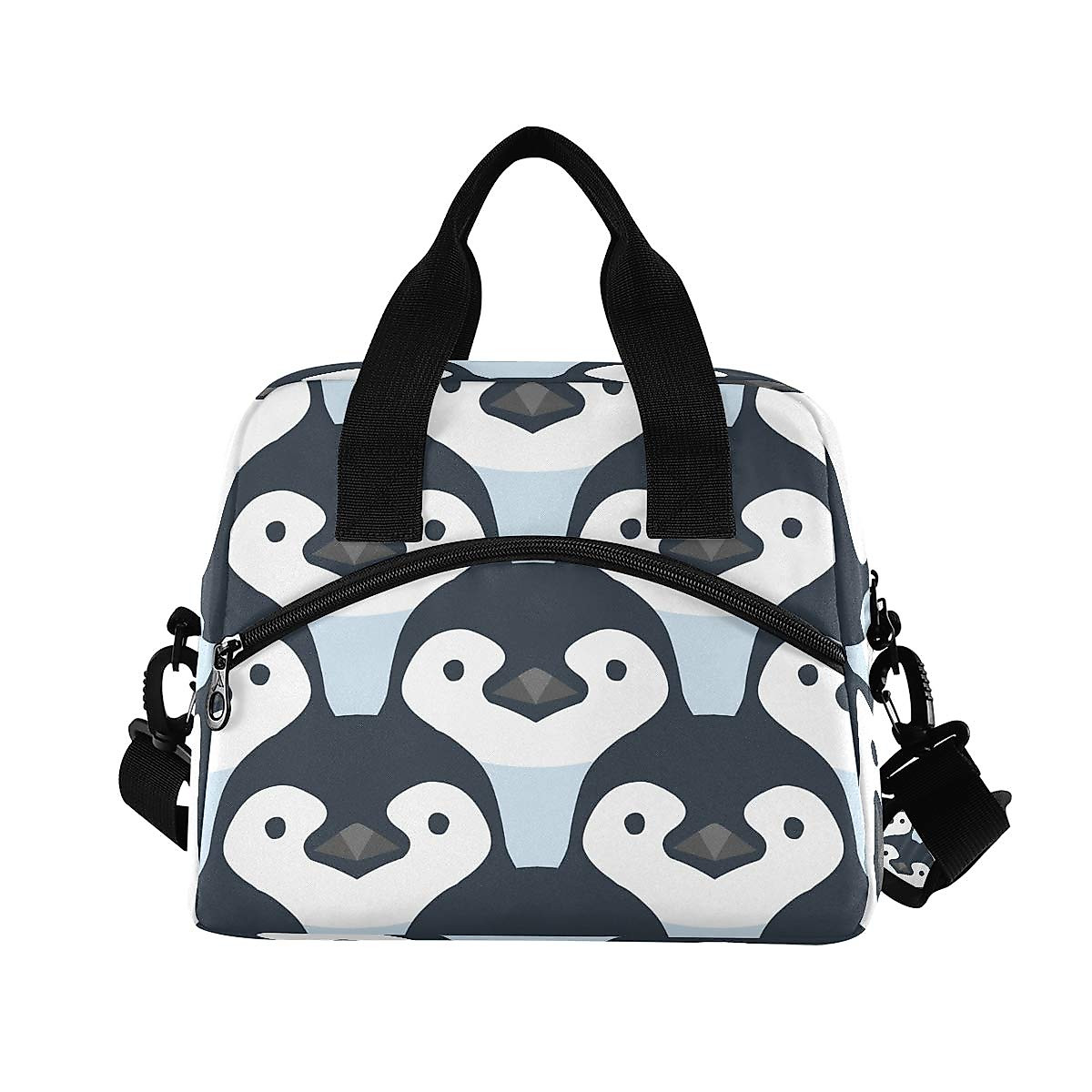 Cute Animal Penguin Pattern Lunch Bags for Women Insulated Reusable Lunch Tote Holder Lunch Cooler Bag Lunch Box with Shoulder Strap for Men Kid Girl