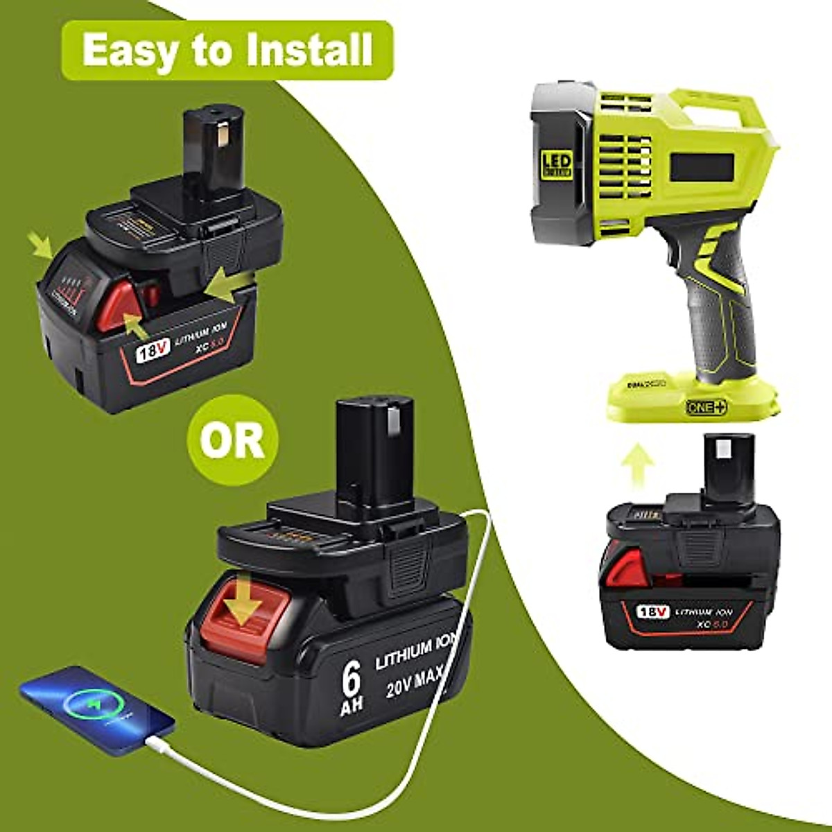 Rocivic DM18RL Battery Adapter for Dewalt to Ryobi Battery, for 18V Battery Convert to Ryobi 18V Battery, Compatible with Ryobi 18V Tools