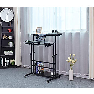 AIZ Mobile Standing Desk, Adjustable Computer Desk Rolling Laptop Desk Cart on Wheels Home Office Computer Workstation, Portable Laptop Stand Tall Table for Standing or Sitting, Black Willow