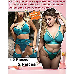 Avidlove Garter Set Lingerie for Women High Waisted Underwire Bra and Panty Sets Sexy Push Up Boudoir Outfits(Blue,XL)