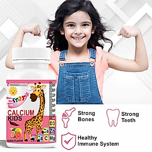 LMP Calcium for Kids with Vitamin D3 (VIT d), Magnesium, Zinc, Vitamin C, L lysine Multivitamin Supplement for Strong Bone, Teeth, Immunity, Growth and Development- 60 Tablets