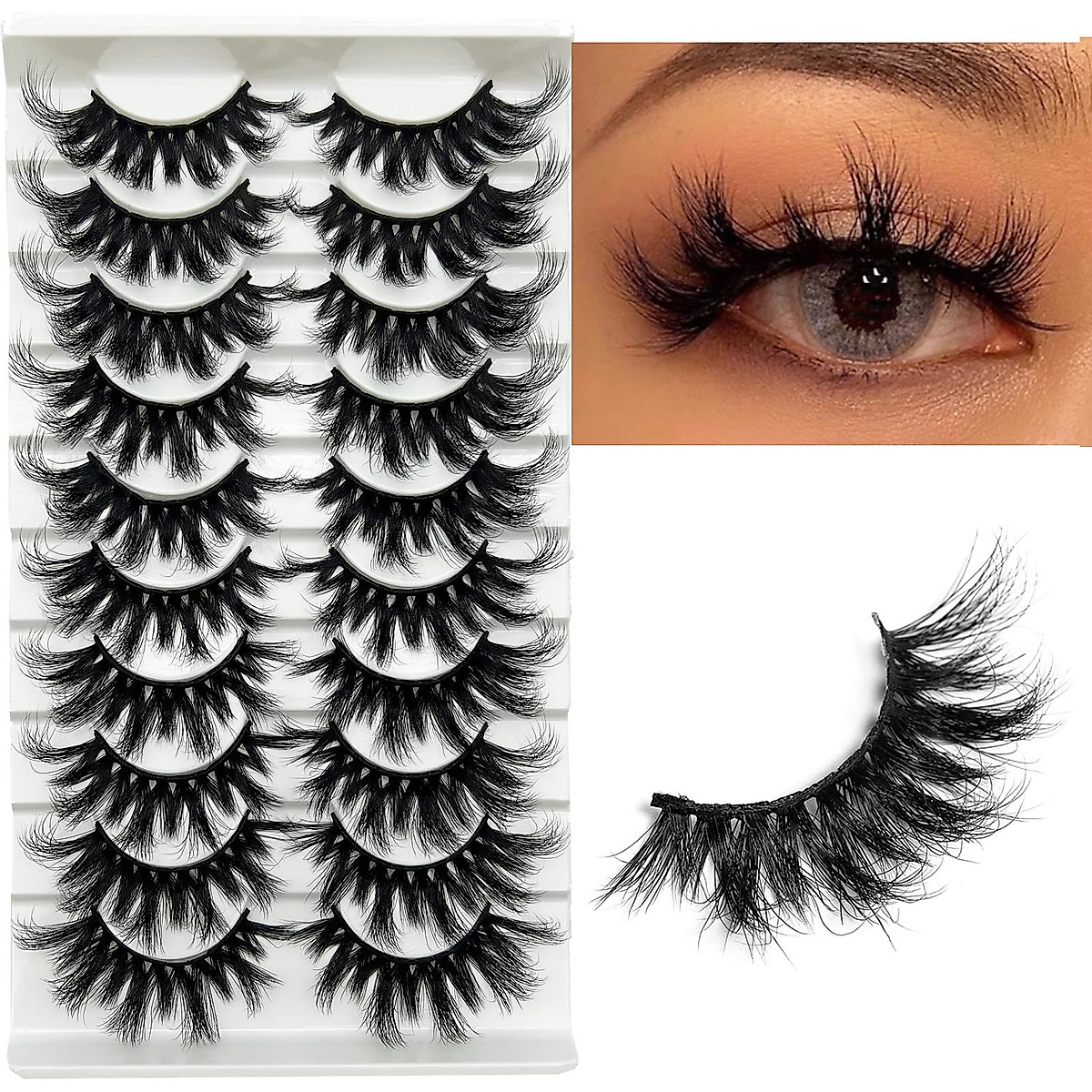 20MM 3D Mink Lashes Fluffy, Long Wispy Cat Eye 25 MM Lashes Pack Wholesale Dramatic Fluffy Mink Eyelashes Natural Look