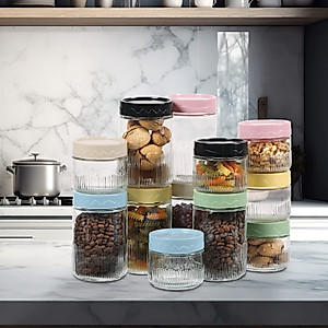 GULFLIN 12 Pack Glass Jars with Screw Lids for Overnight Oats Snacks Candle Canning Spice Wide Mouth Leak-proof Storage Containers Airtight - Reusable Stackable Kitchen Canisters Set