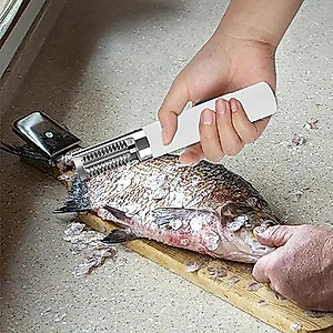 MagiDeal Electric Fish Scaler Fish Skinner Without Fuss or Mess Seafood Tools Stainless Steel Easy to Use Roller Cutter Remover for Home Cooks Chef, White